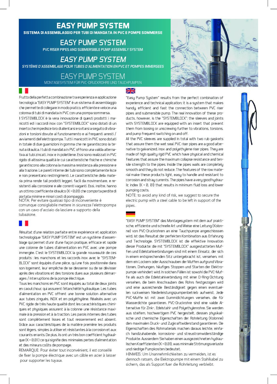 RISER PIPES EASY-PUMP-SYSTEM – Pancera Tubi e Filtri
